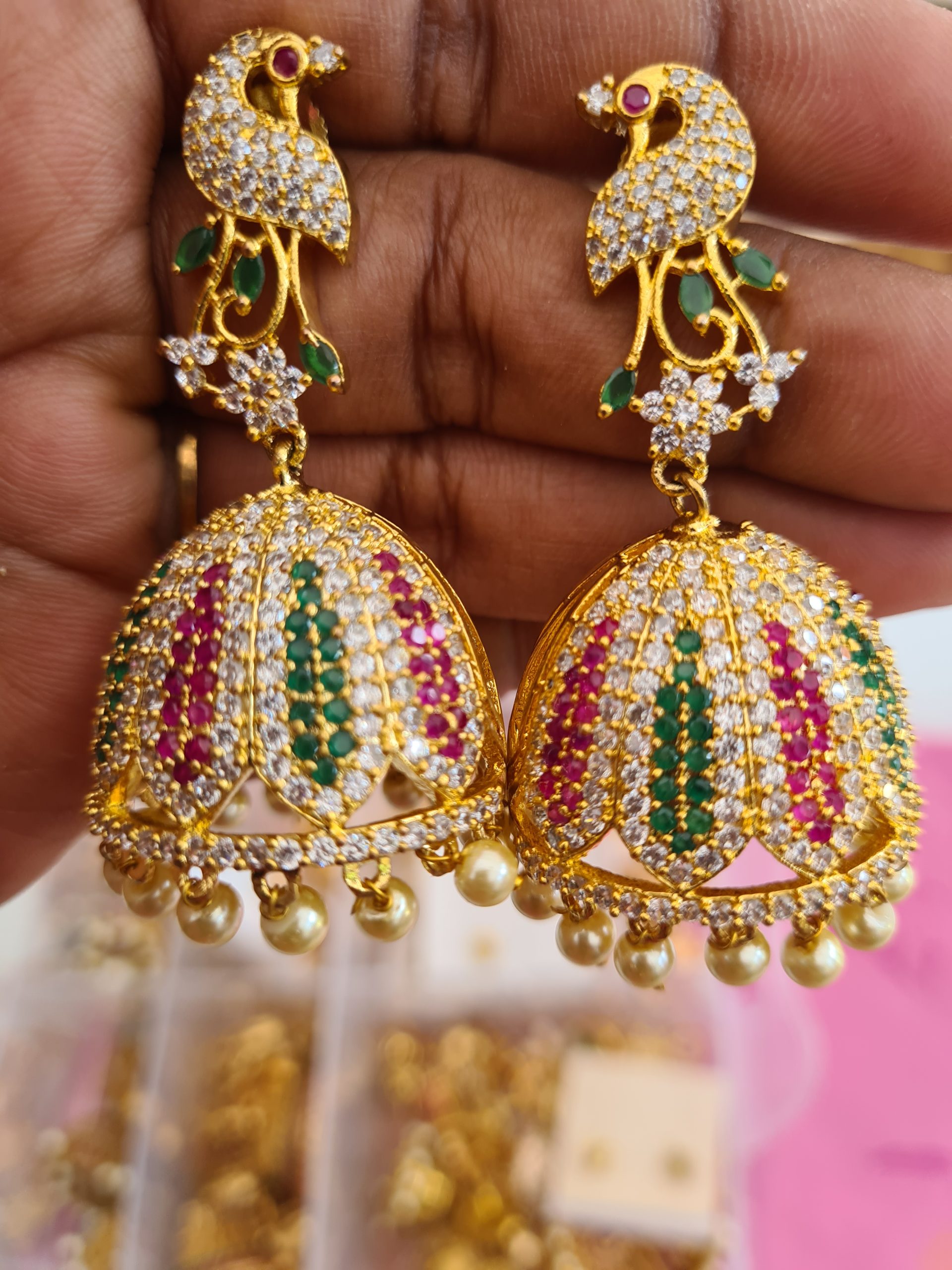 Gold finish trendy peacock jimikki-144 – Sarah Collection