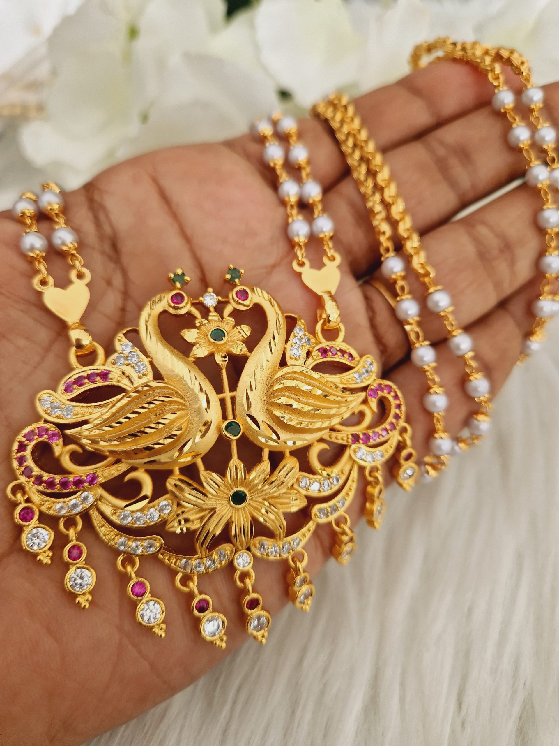 Customised pathakkam with 24″ pearl chain-317 – Sarah Collection